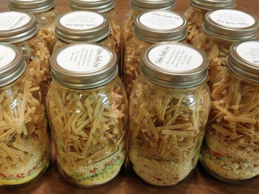 Chicken noodle soup in a jar store